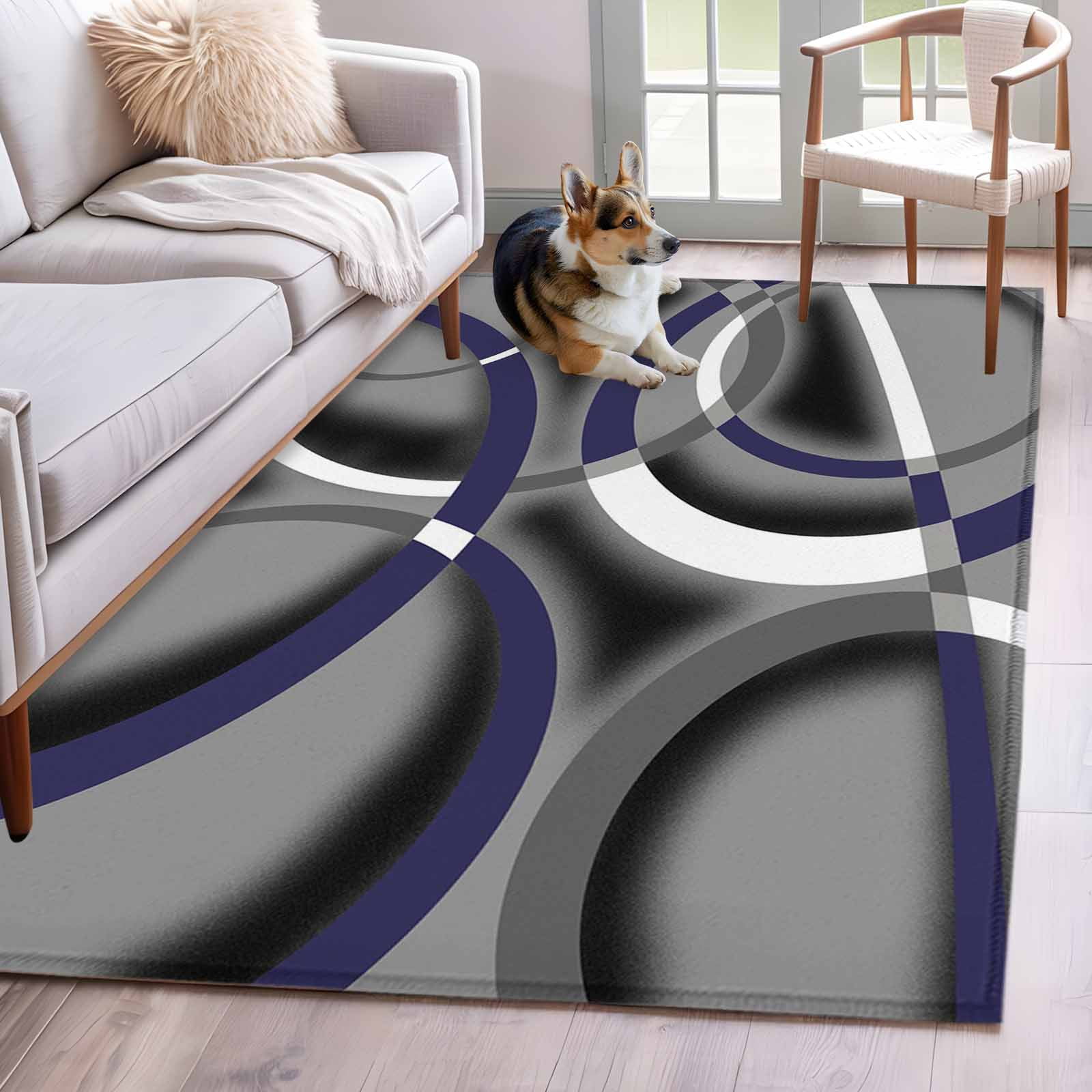 Area Rug for Living Room, Blue Geometric Non-Slip Indoor Large Carpet ...