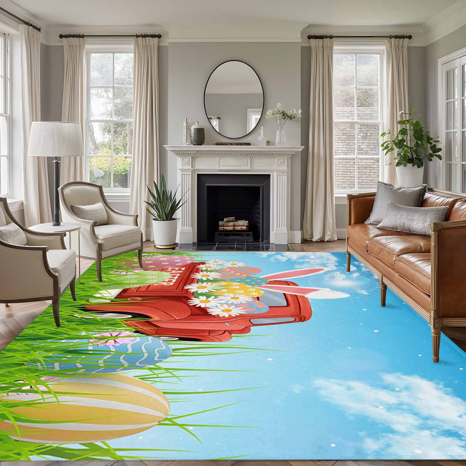 Area Rug for Living Room, Blue Green Easter Non-Slip Indoor Large ...