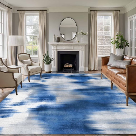 Area Rug for Living Room, Blue Grey Non-Slip Indoor Large Carpet for ...