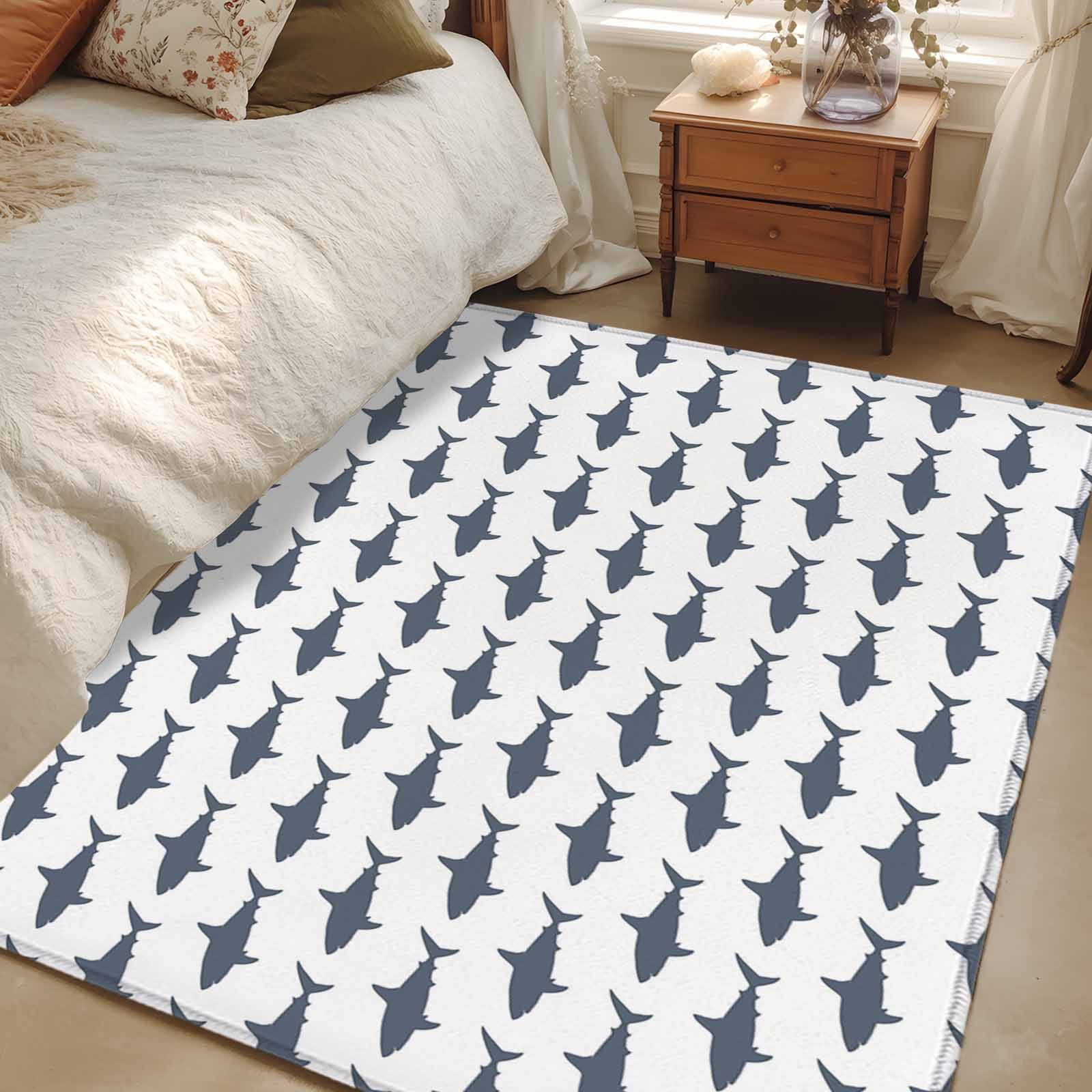 Area Rug for Living Room, Blue Grey Sharks Non-Slip Indoor Large Carpet ...