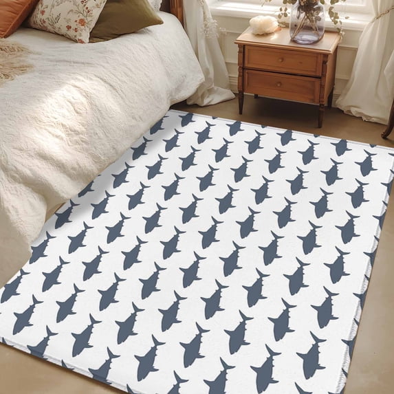 Area Rug for Living Room, Blue Grey Sharks Non-Slip Indoor Large Carpet ...