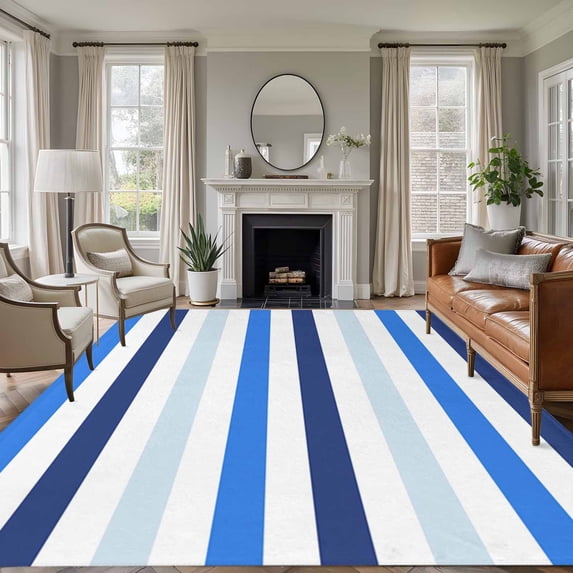 Area Rug for Living Room, Blue Ombre Striped Non-Slip Indoor Large ...
