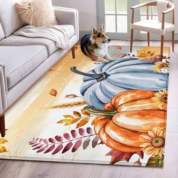 Area Rug for Living Room, Blue Pumpkin Fall Non-Slip Indoor Large ...