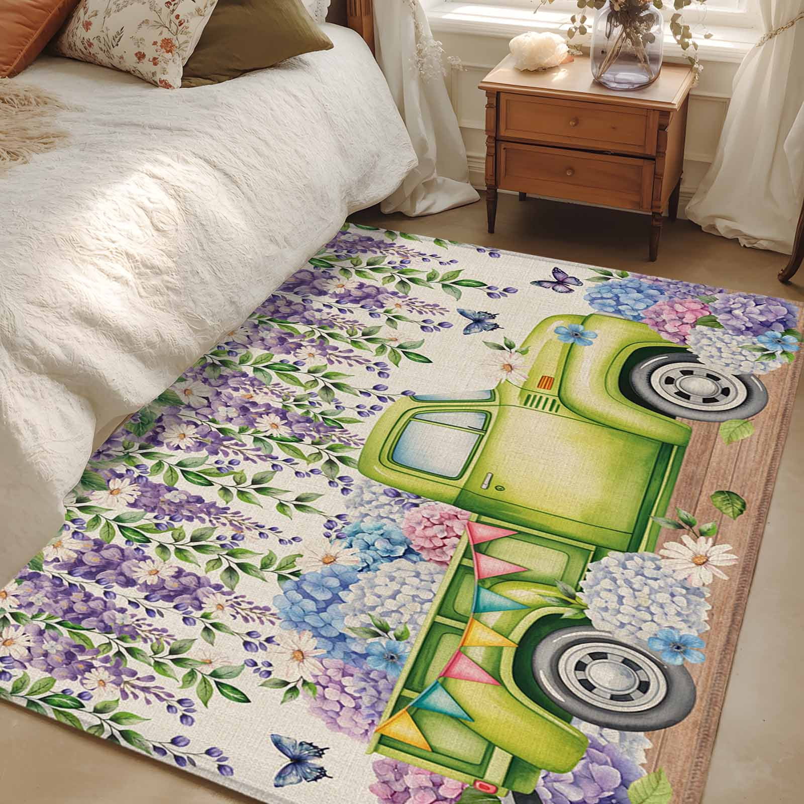 Area Rug for Living Room, Blue Purple Floral Non-Slip Indoor Large ...