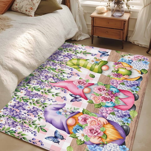 Area Rug for Living Room, Blue Purple Gnomes Non-Slip Indoor Large ...