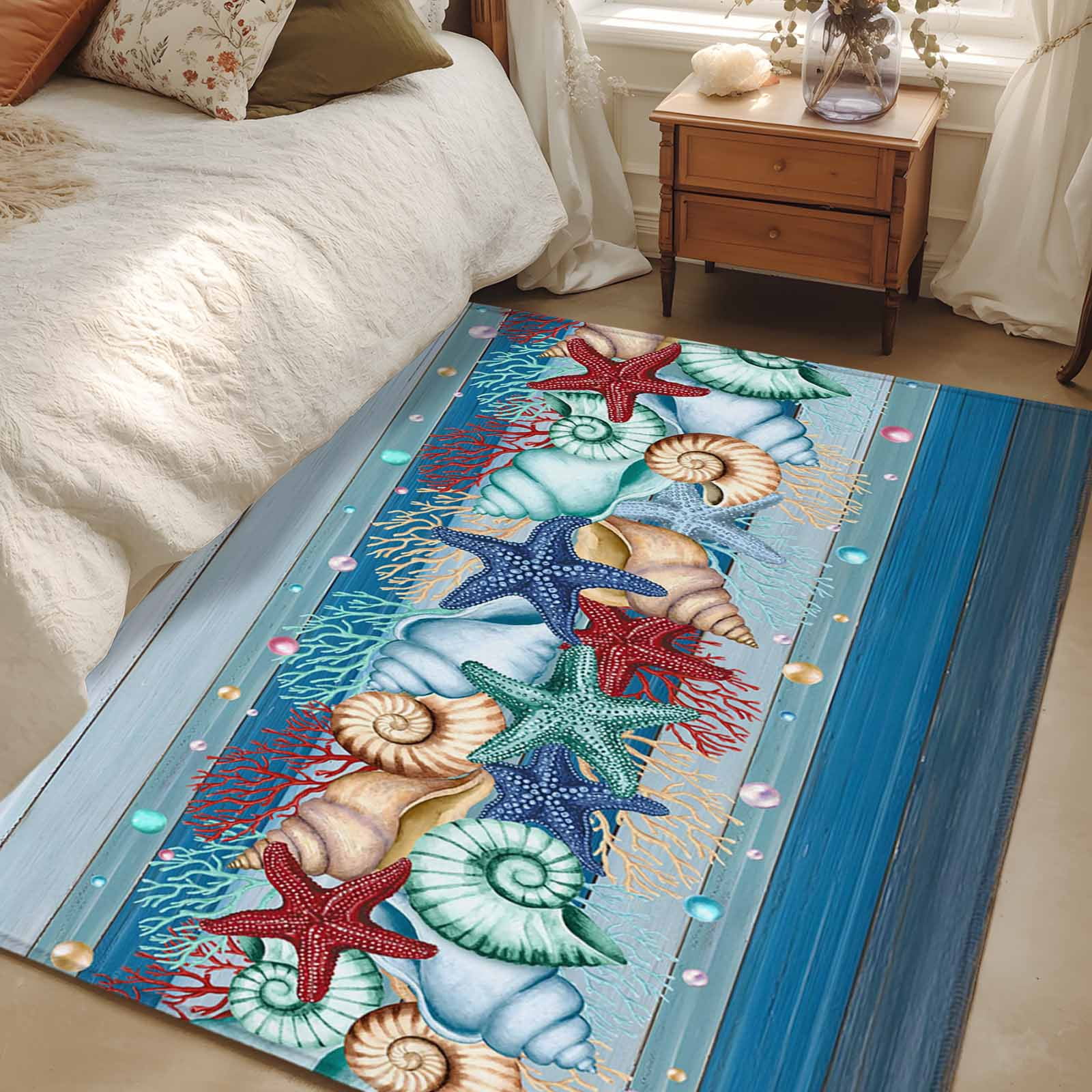 Area Rug for Living Room, Blue Starfish Beach Non-Slip Indoor Large ...