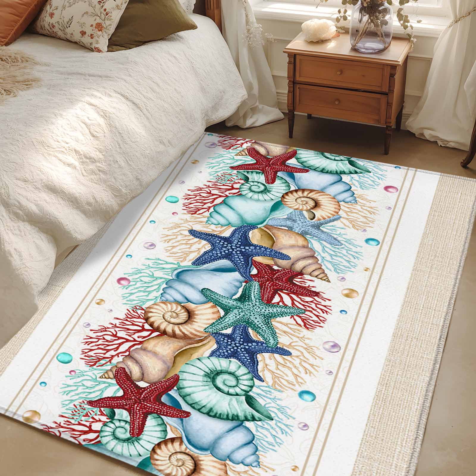 Area Rug for Living Room, Blue Starfish Beach Non-Slip Indoor Large ...