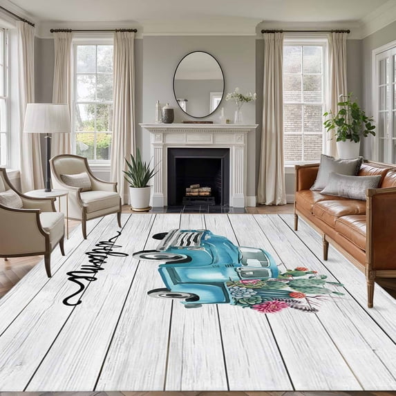 Area Rug for Living Room, Blue Truck Non-Slip Indoor Large Carpet for ...