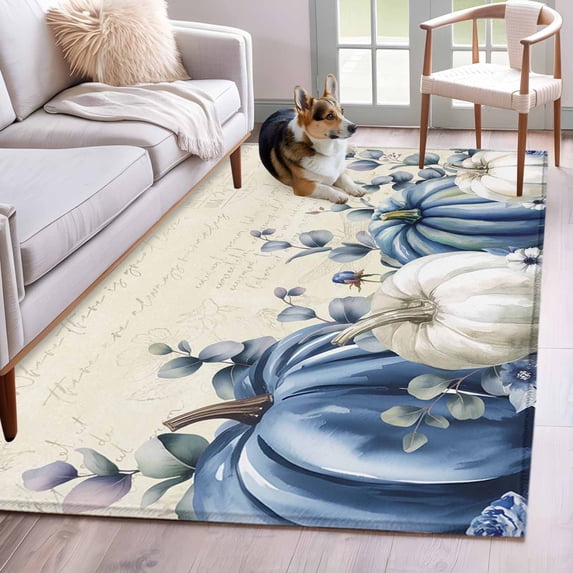 Area Rug for Living Room, Blue White Pumpkin Non-Slip Indoor Large ...