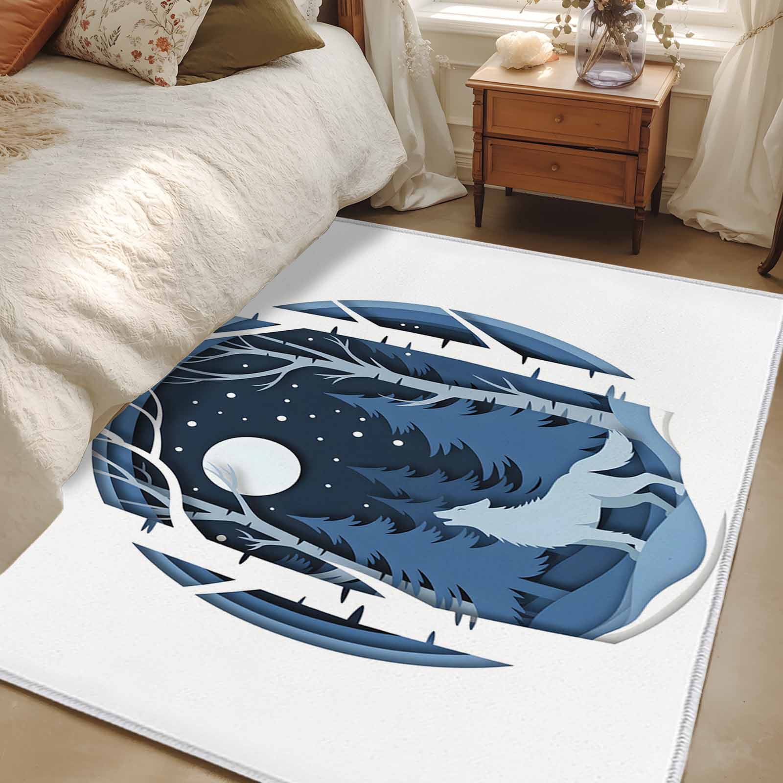 Area Rug for Living Room, Blue Wolf Non-Slip Indoor Large Carpet for ...