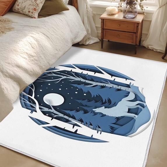 Area Rug for Living Room, Blue Wolf Non-Slip Indoor Large Carpet for ...