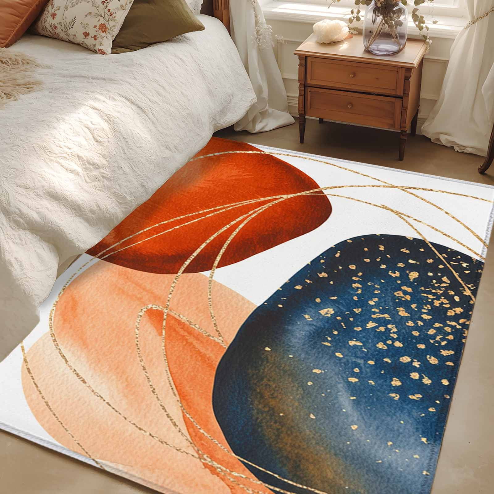 Area Rug for Living Room, Boho Geometric Non-Slip Indoor Large Carpet ...