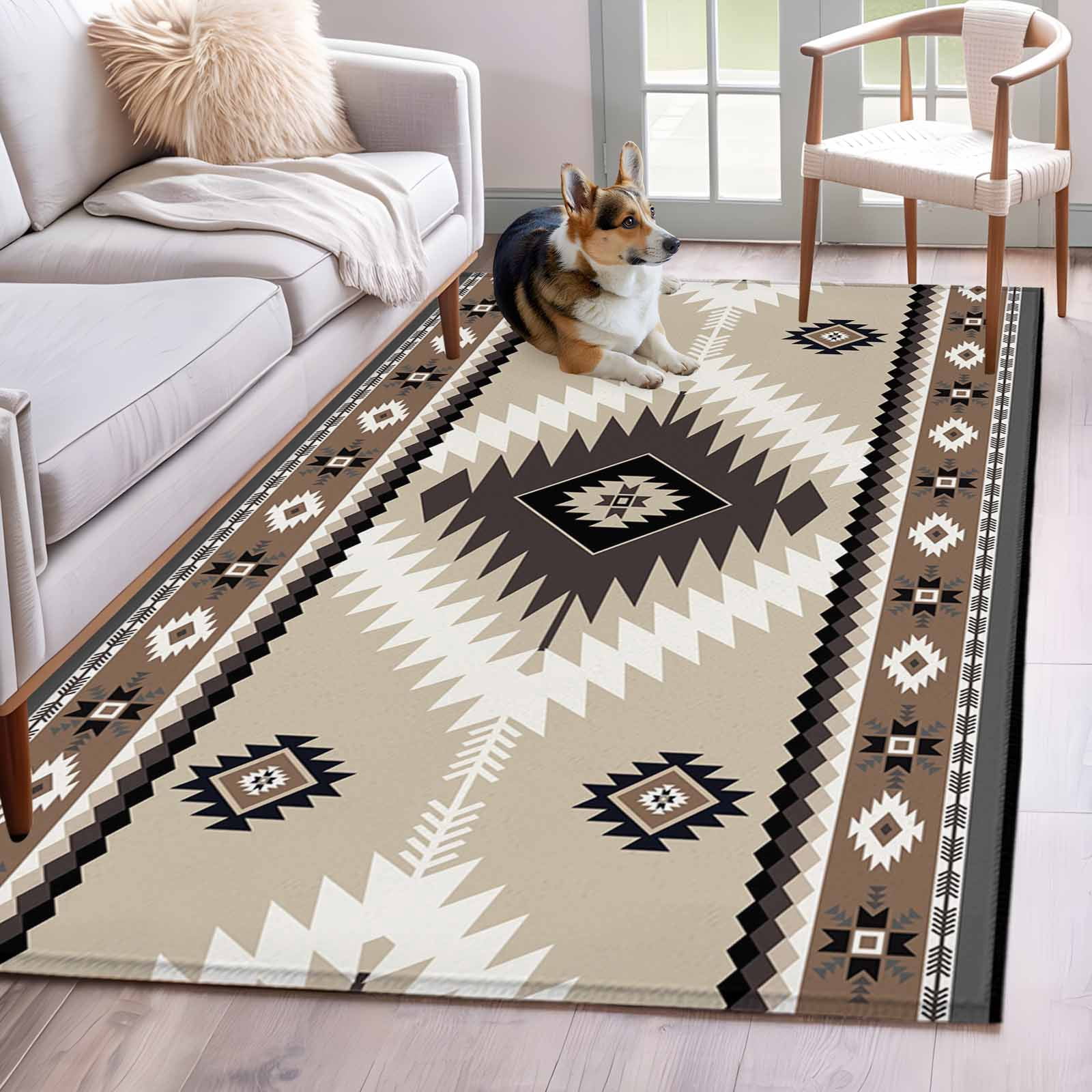 Area Rug for Living Room, Brown Boho Non-Slip Indoor Large Carpet for ...