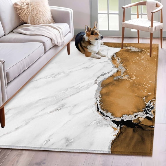 Area Rug for Living Room, Brown Marble Crack Non-Slip Indoor Large ...