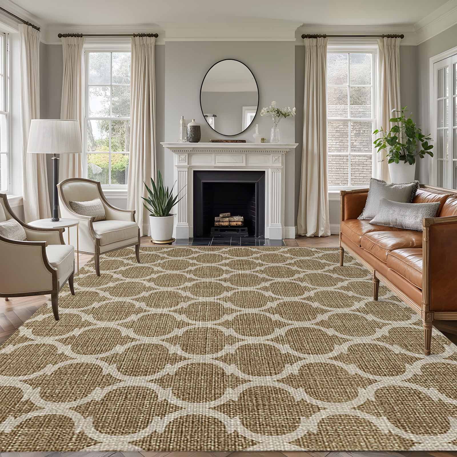Area Rug for Living Room, Brown Moroccan Non-Slip Indoor Large Carpet ...
