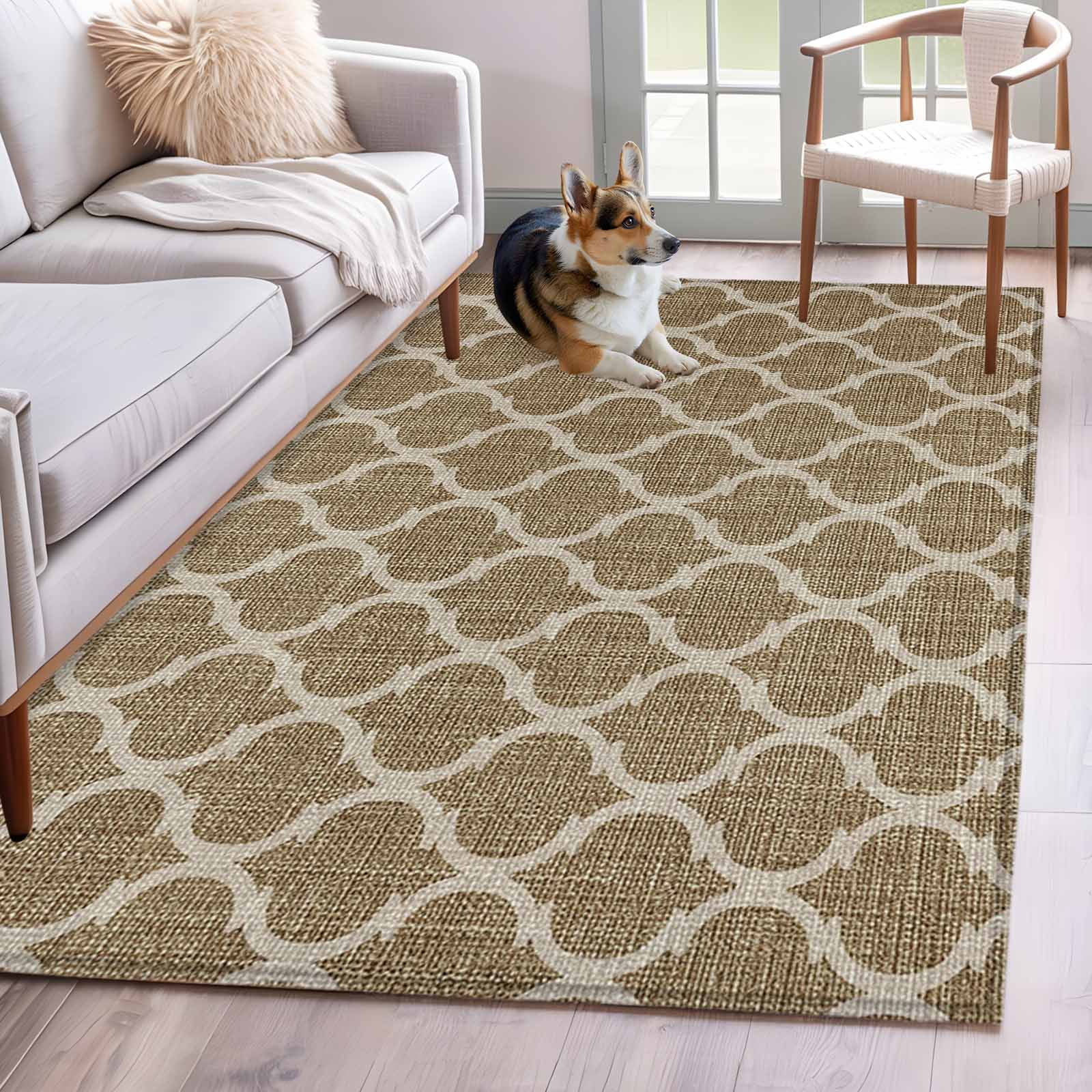 Area Rug for Living Room, Brown Moroccan Non-Slip Indoor Large Carpet ...
