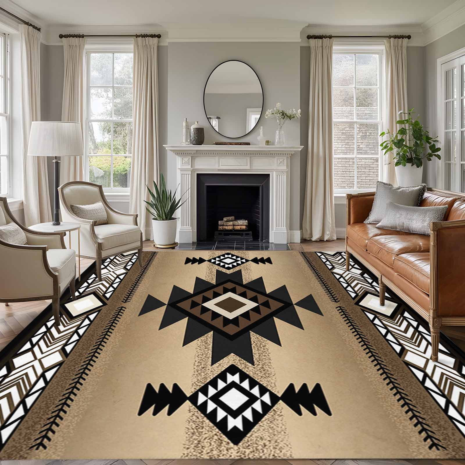 Area Rug for Living Room, Brown Southwest Non-Slip Indoor Ex Large ...