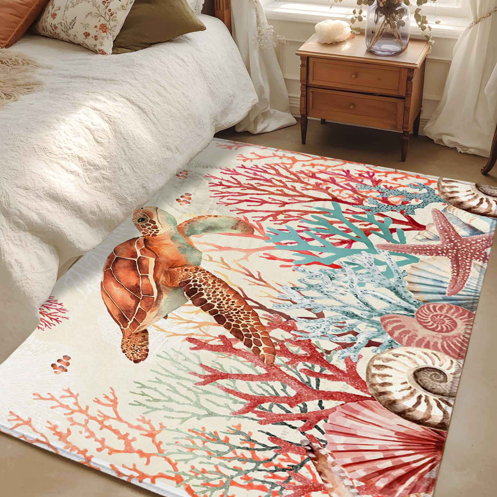 Area Rug for Living Room, Brown Turtle Coastal Non-Slip Indoor Carpet ...