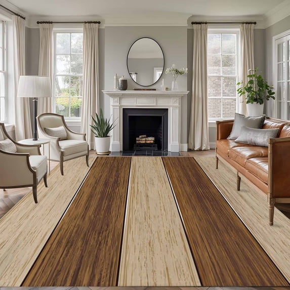 Area Rug for Living Room, Brown Wood Grain Non-Slip Indoor Large Carpet ...