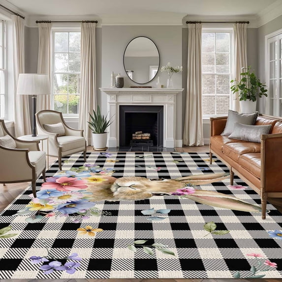 Area Rug for Living Room, Bunny Easter Non-Slip Indoor Large Carpet for ...