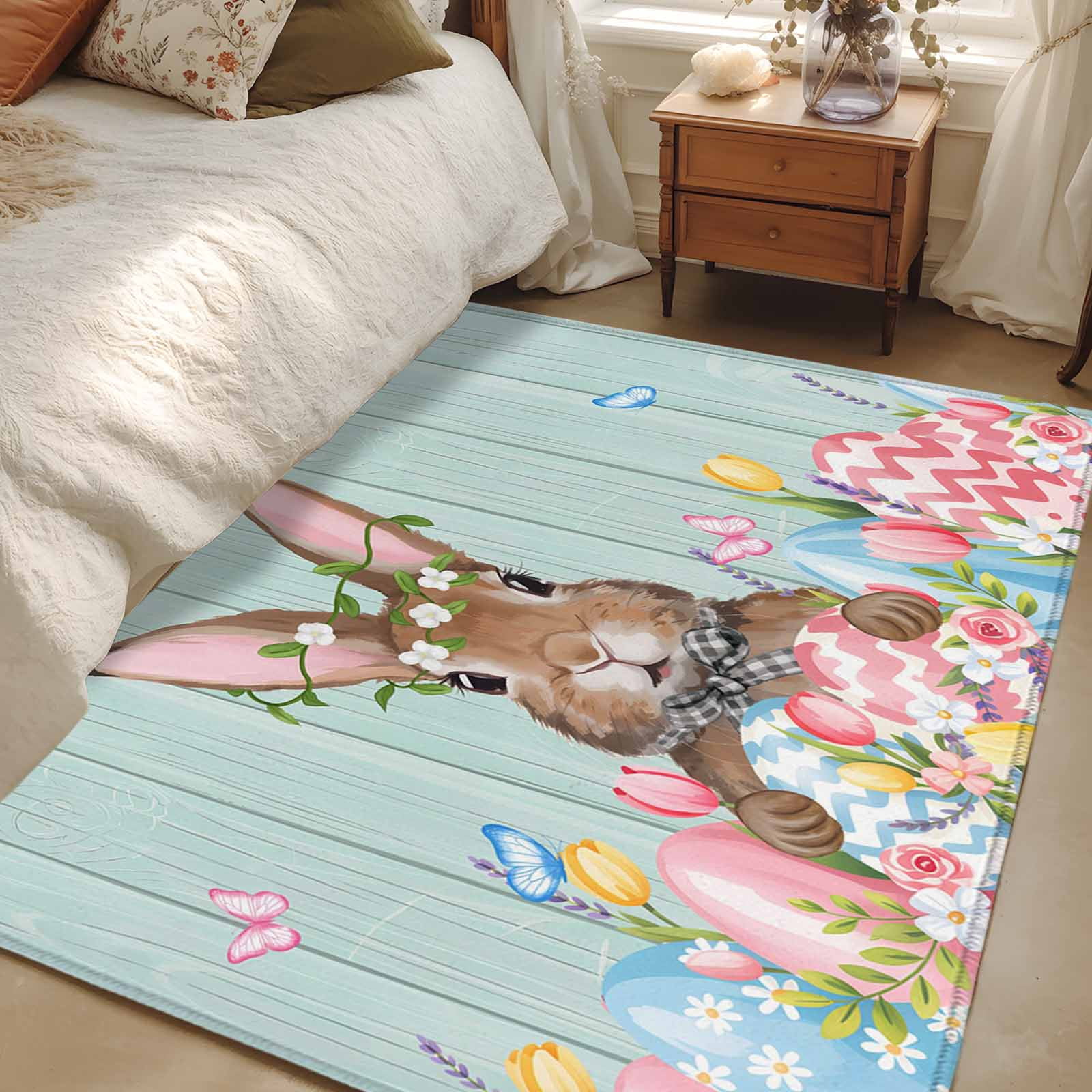 Area Rug for Living Room, Bunny Easter Non-Slip Indoor Large Carpet for ...
