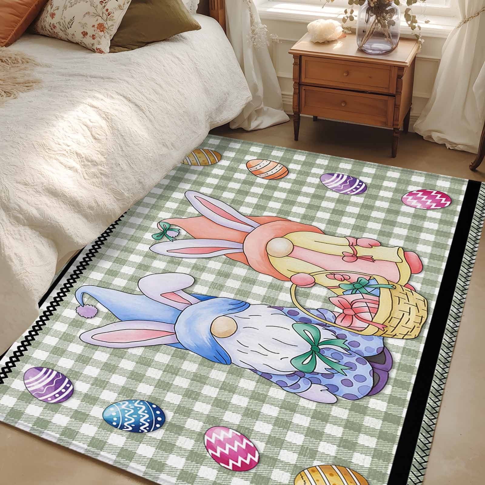 Area Rug for Living Room, Bunny Gnomes Easter Non-Slip Indoor Large ...