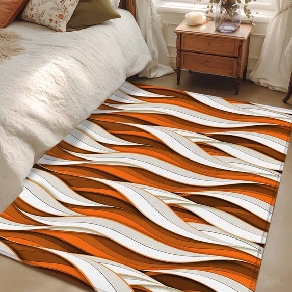 Area Rug for Living Room, Burnt Orange White Moire Non-Slip Indoor ...