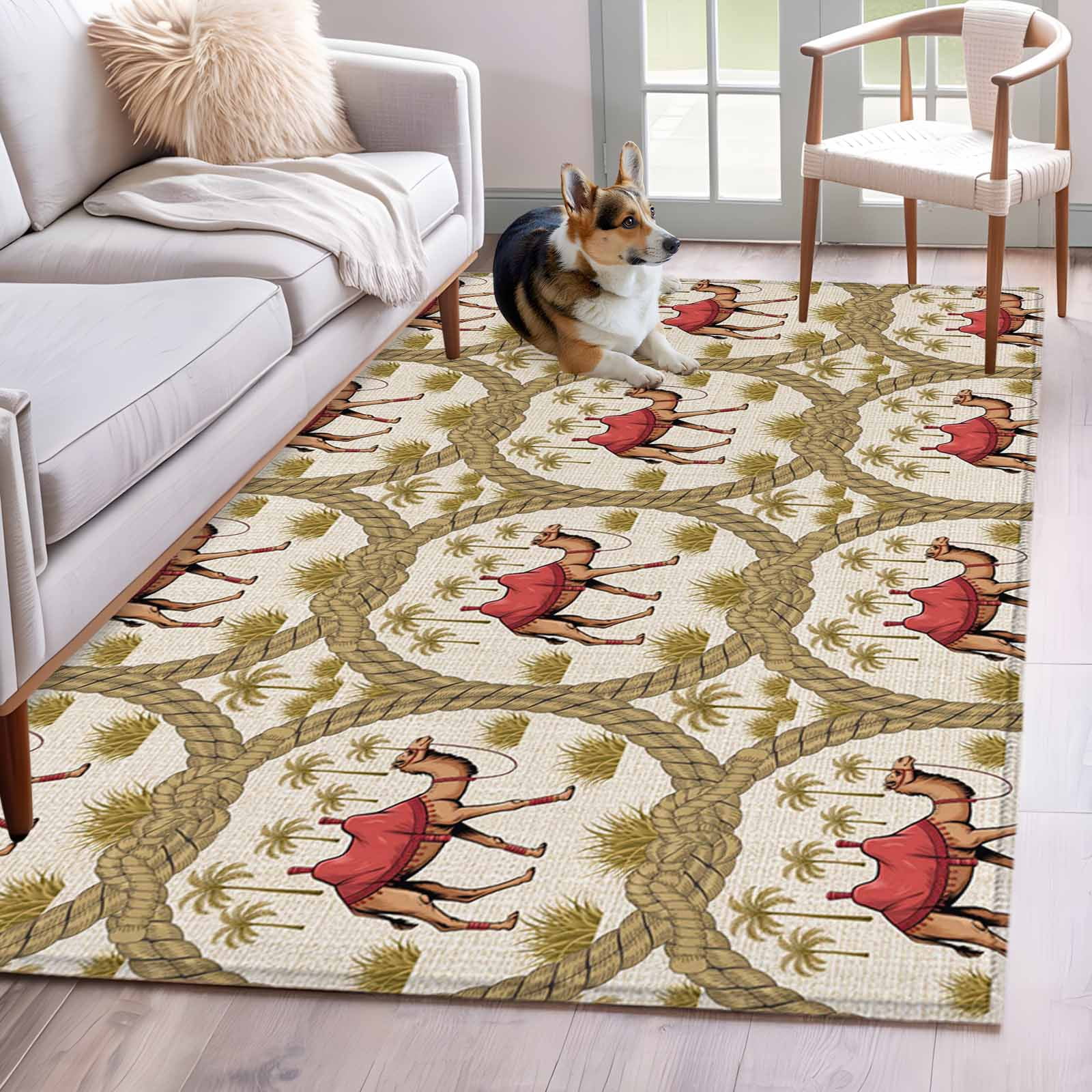 Area Rug for Living Room, Camels Palm Trees Non-Slip Indoor Large ...