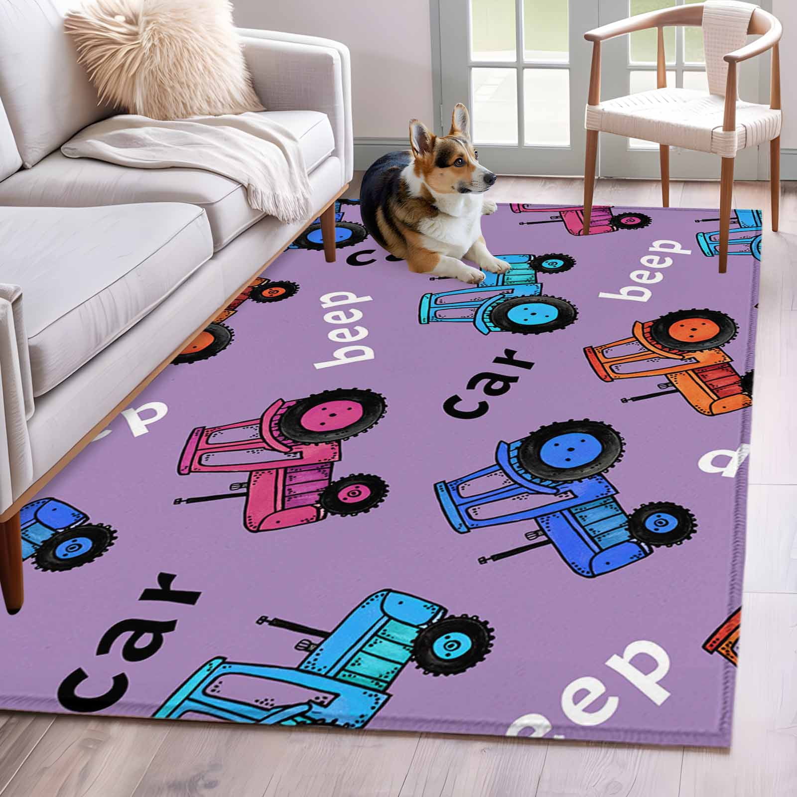 Area Rug for Living Room, Cartoon Tractor Non-Slip Indoor Large Carpet ...