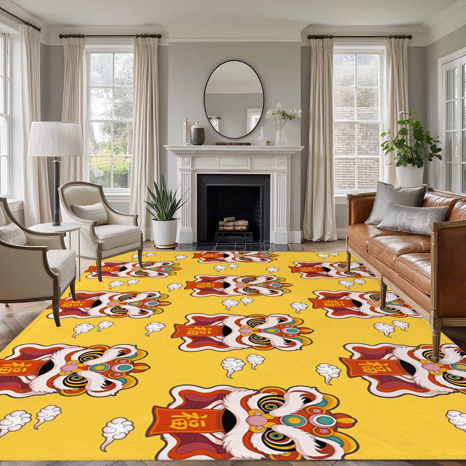 Area Rug for Living Room, Chinese Wind Non-Slip Indoor Large Carpet for ...