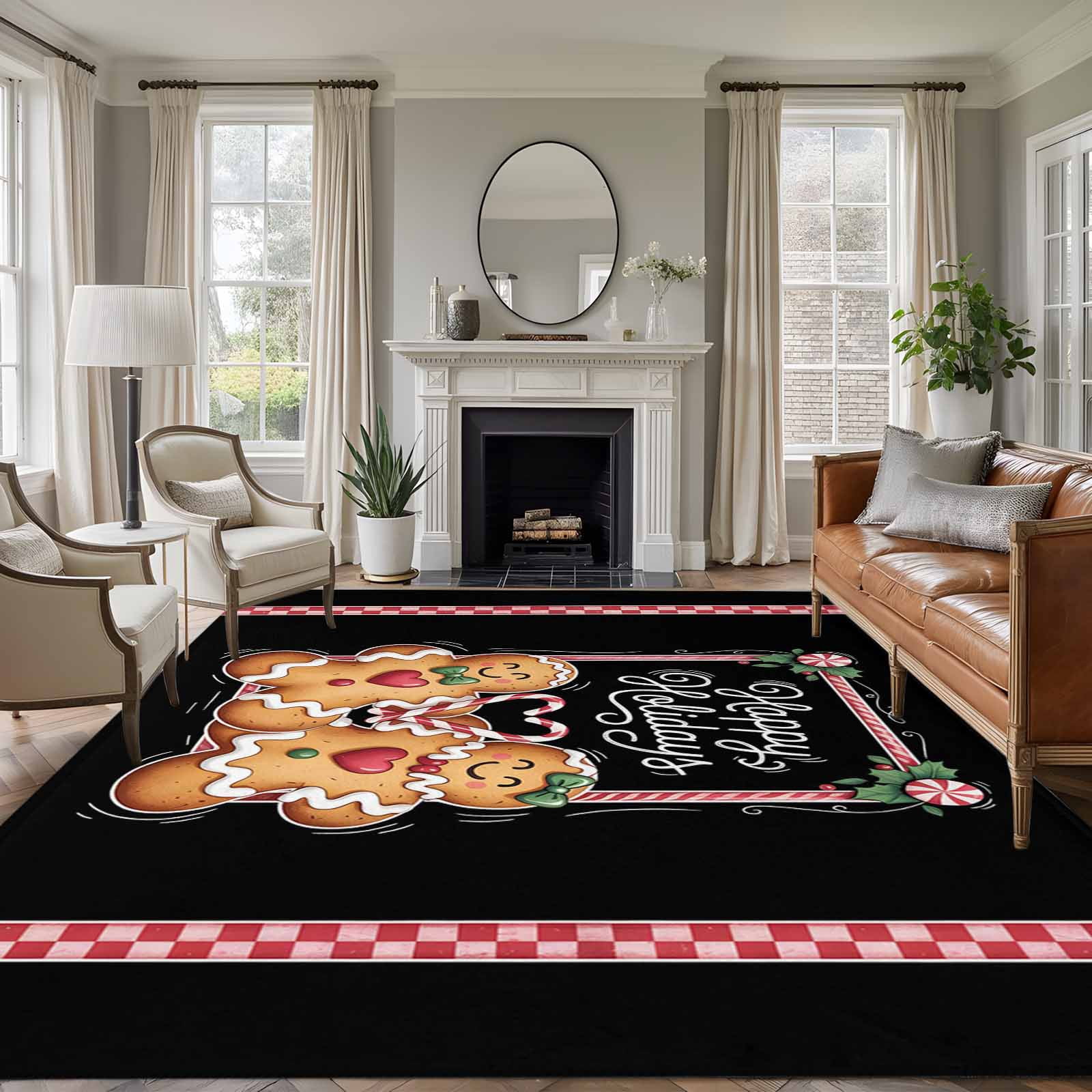 Area Rug for Living Room, Christmas Gingerbread Non-Slip Indoor Large ...