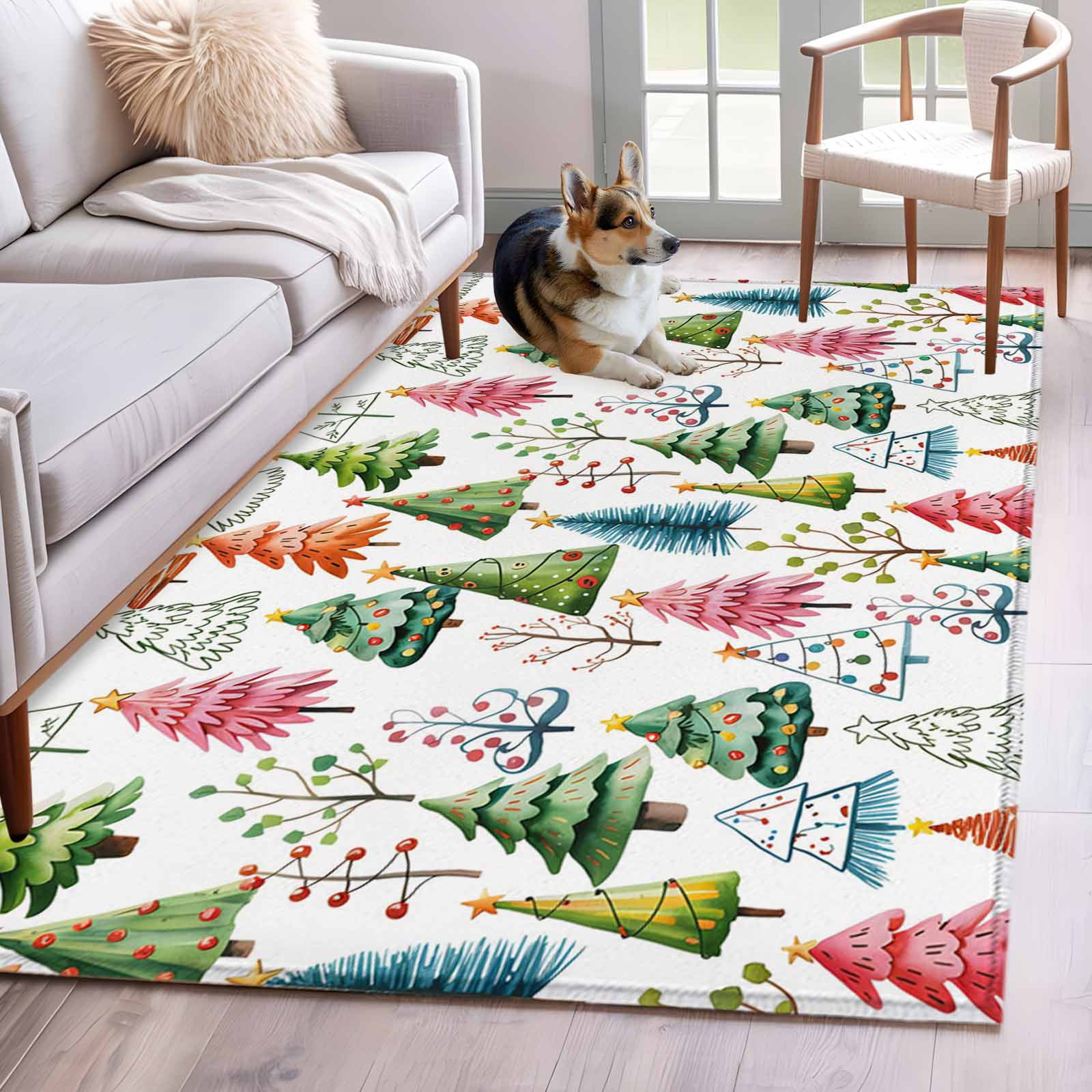 Area Rug for Living Room, Christmas Pine Non-Slip Indoor Large Carpet ...