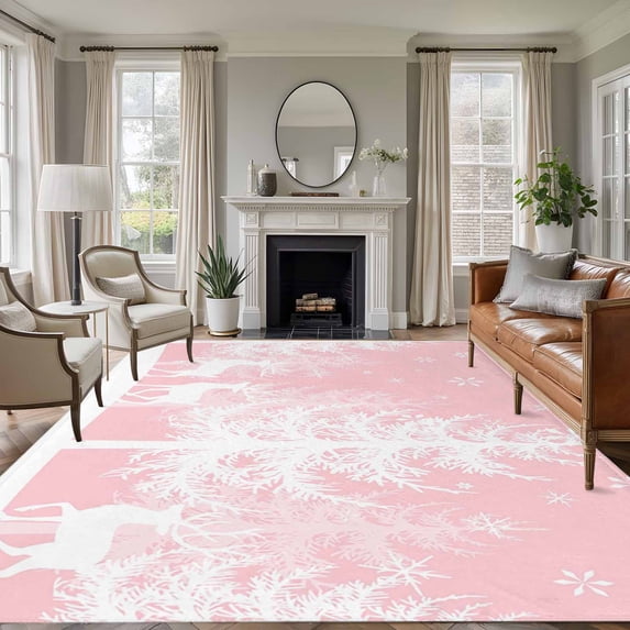 Area Rug for Living Room, Christmas Pink Non-Slip Indoor Large Carpet ...