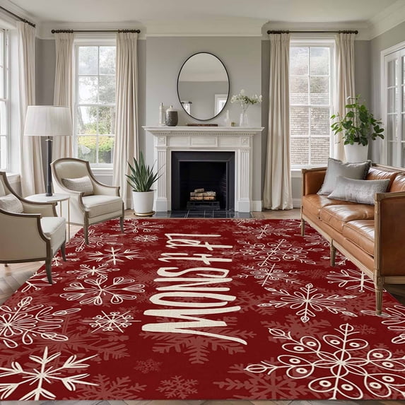 Area Rug for Living Room, Christmas Snowflakes Non-Slip Indoor Large ...