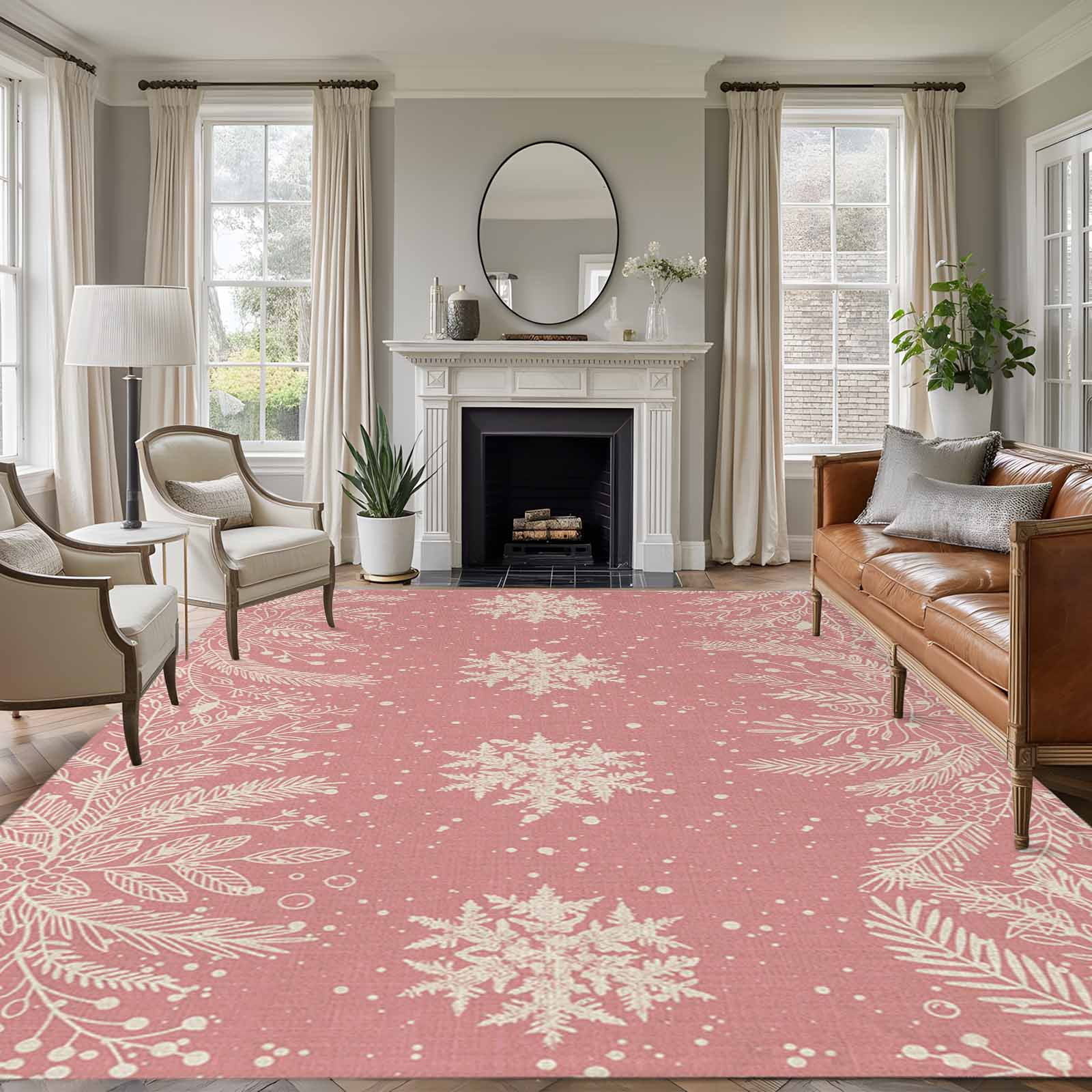 Area Rug for Living Room, Christmas Snowflakes Non-Slip Indoor Large ...