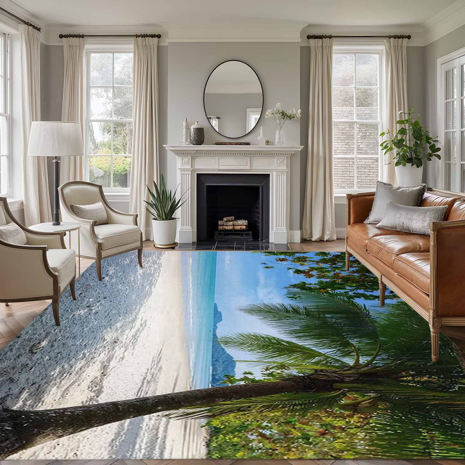 Area Rug for Living Room, Coastal Beach Non-Slip Indoor Large Carpet ...