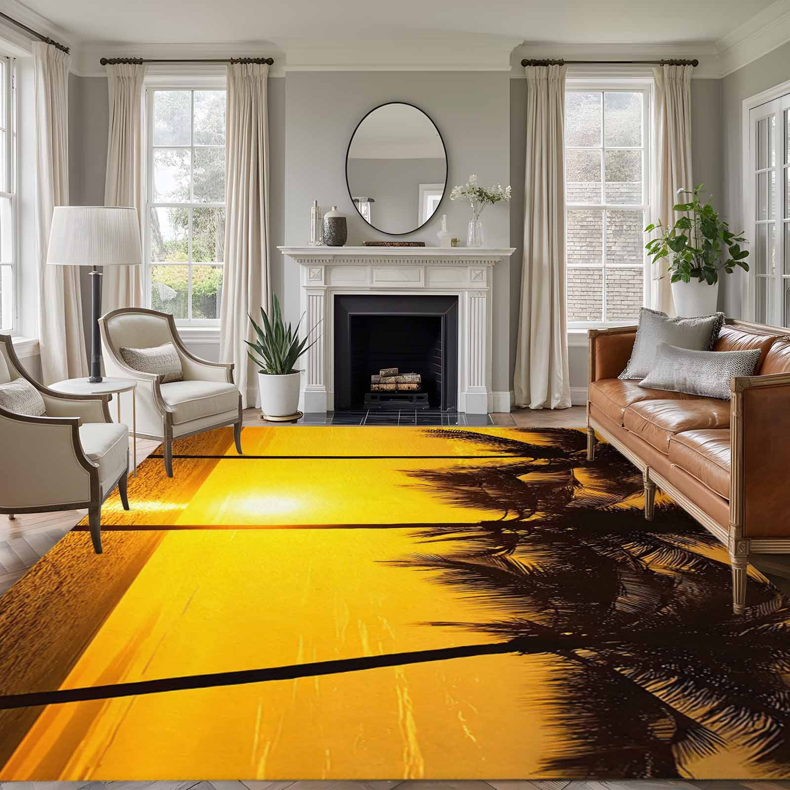 Area Rug for Living Room, Coastal Coconut Tree Non-Slip Indoor Large ...