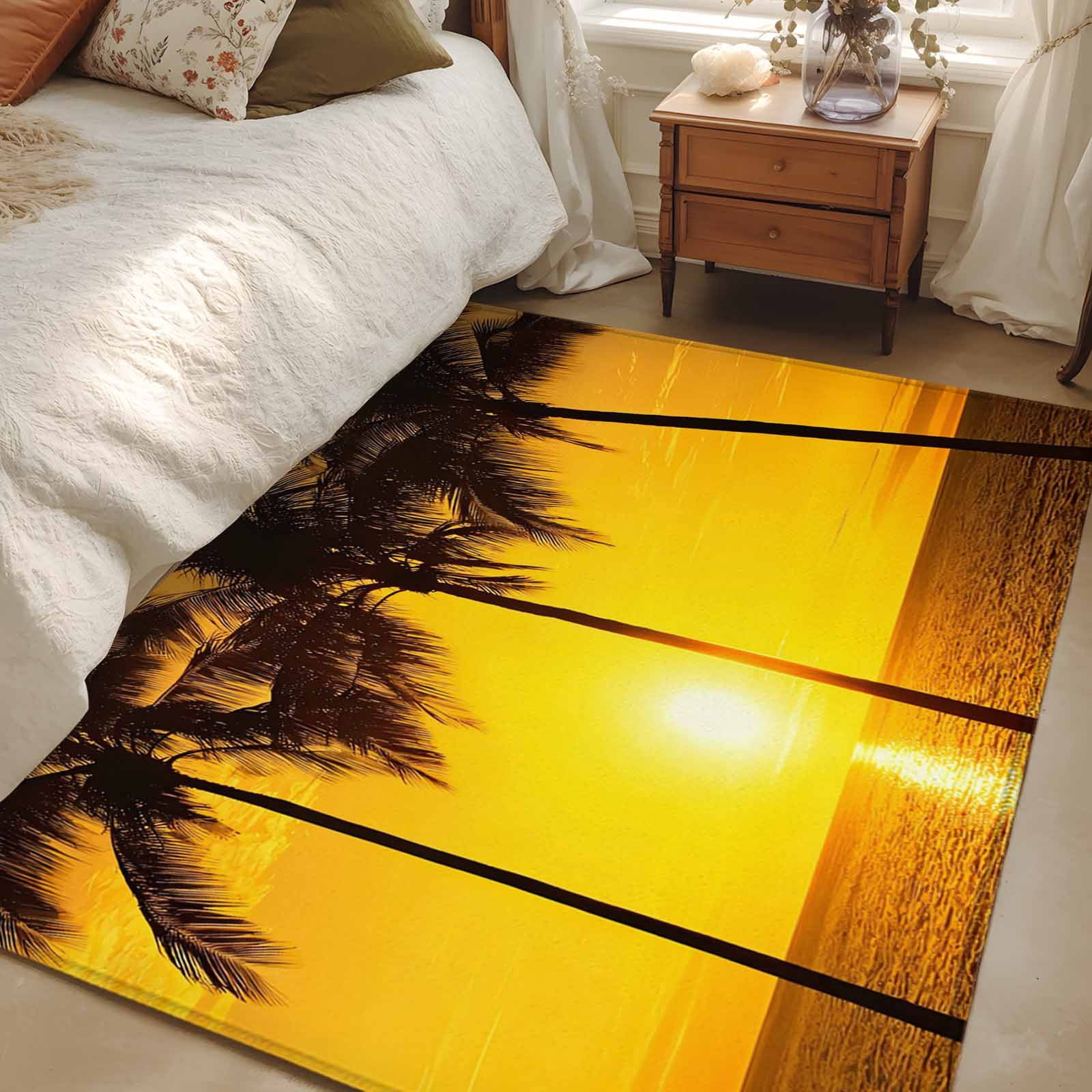 Area Rug for Living Room, Coastal Coconut Tree Non-Slip Indoor Large ...