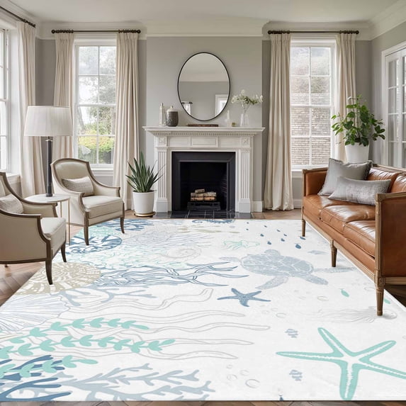 Area Rug for Living Room, Coastal Non-Slip Indoor Large Carpet for ...