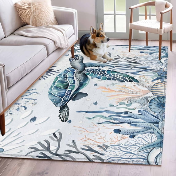 Area Rug for Living Room, Coastal Sea Turtle Non-Slip Indoor Large ...