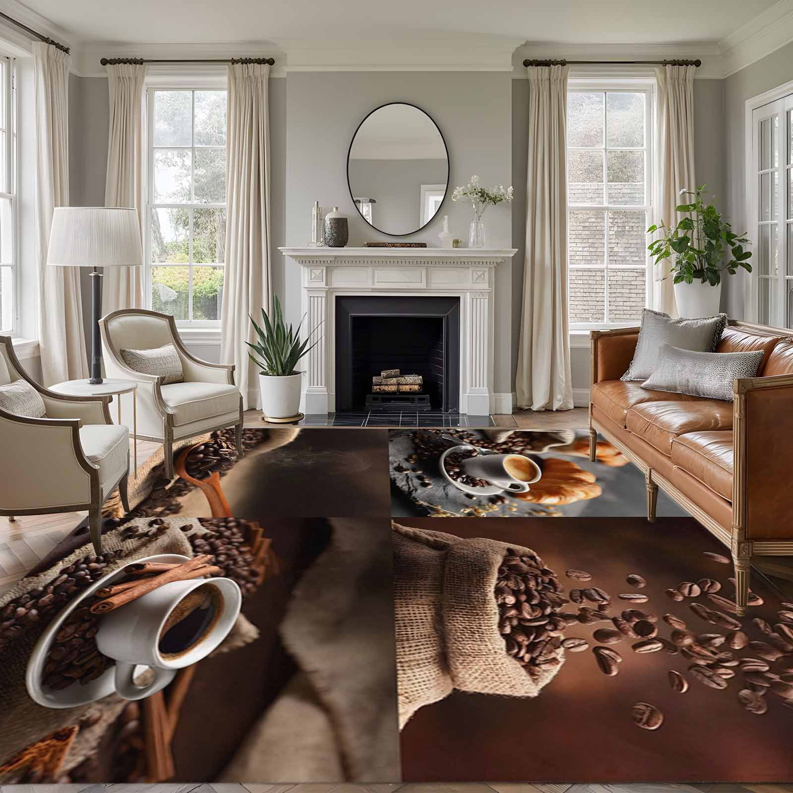 Area Rug for Living Room, Coffee Beans Non-Slip Indoor Large Carpet for ...