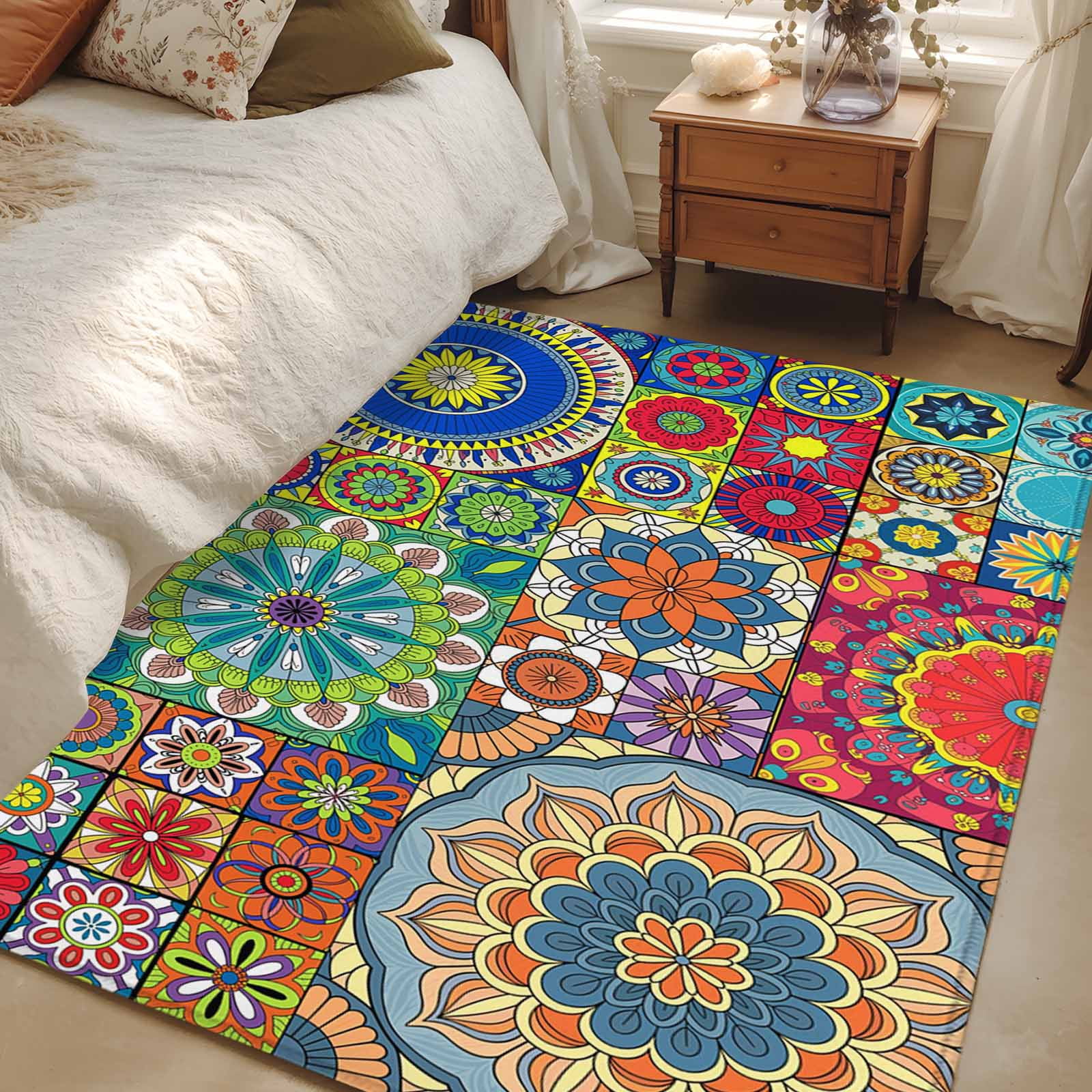 Area Rug for Living Room, Colorful Ethnic Non-Slip Indoor Large Carpet ...
