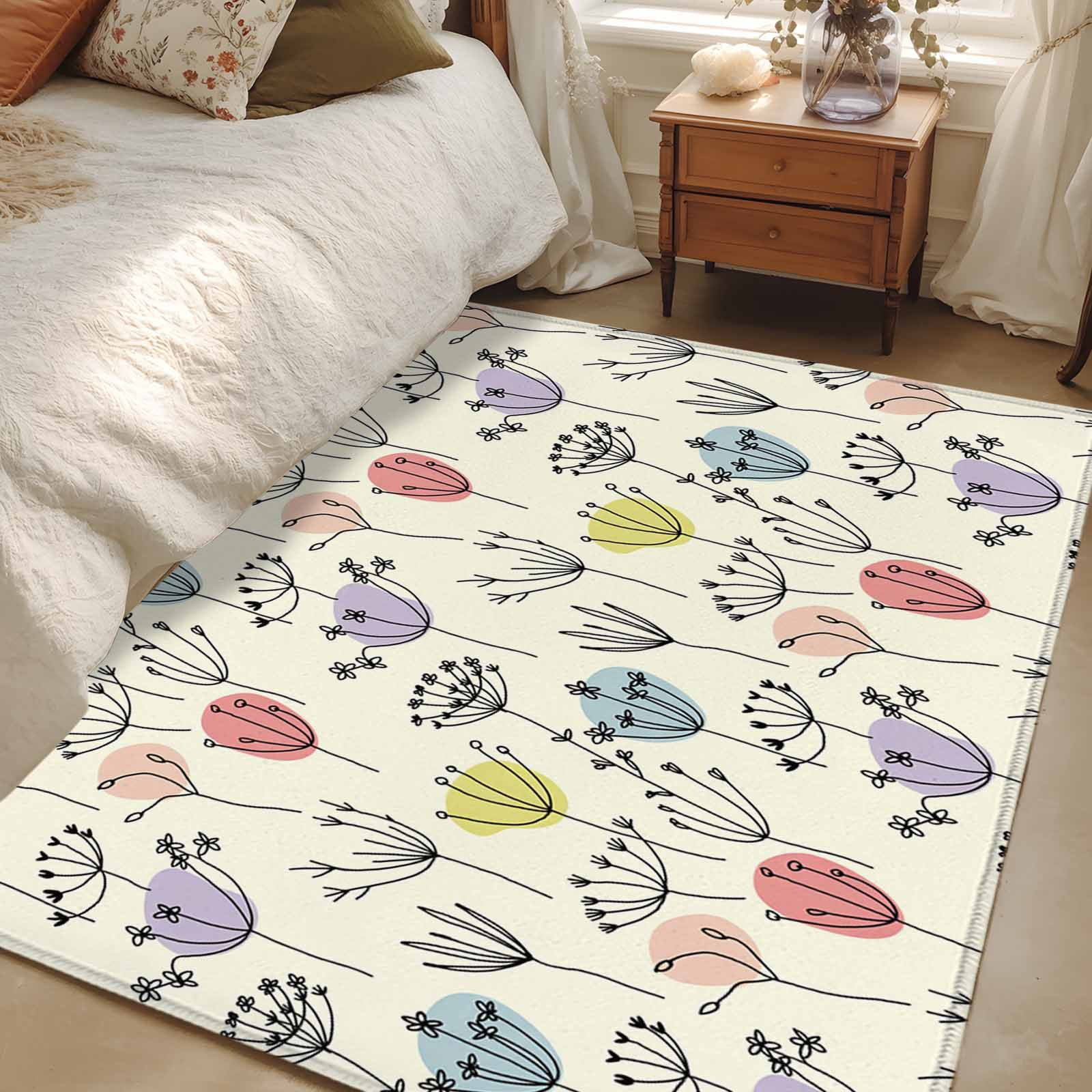 Area Rug for Living Room, Colorful Flowers Non-Slip Indoor Large Carpet ...