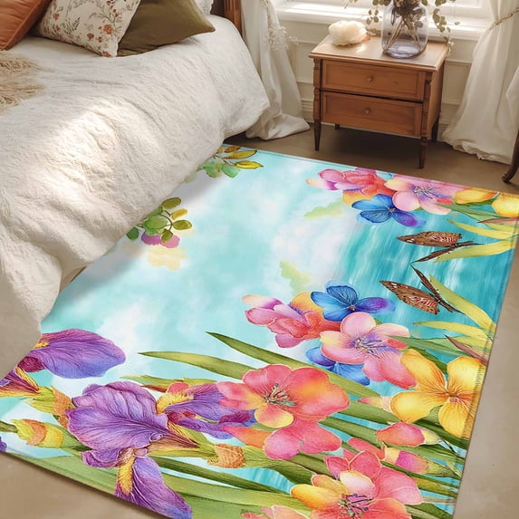 Area Rug for Living Room, Colorful Flowers Non-Slip Indoor Large Carpet ...