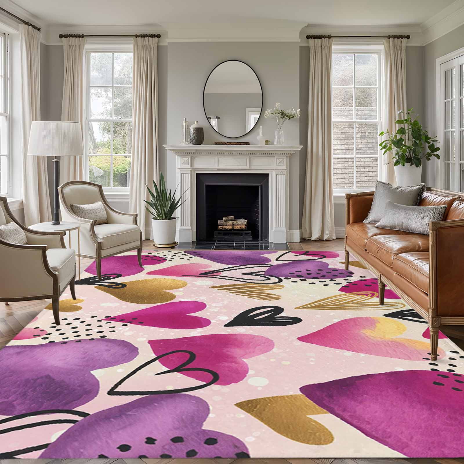 Area Rug for Living Room, Colorful Heart Non-Slip Indoor Large Carpet ...
