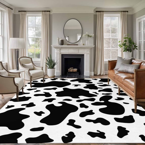 Area Rug for Living Room, Cow Print Non-Slip Indoor Large Carpet for ...