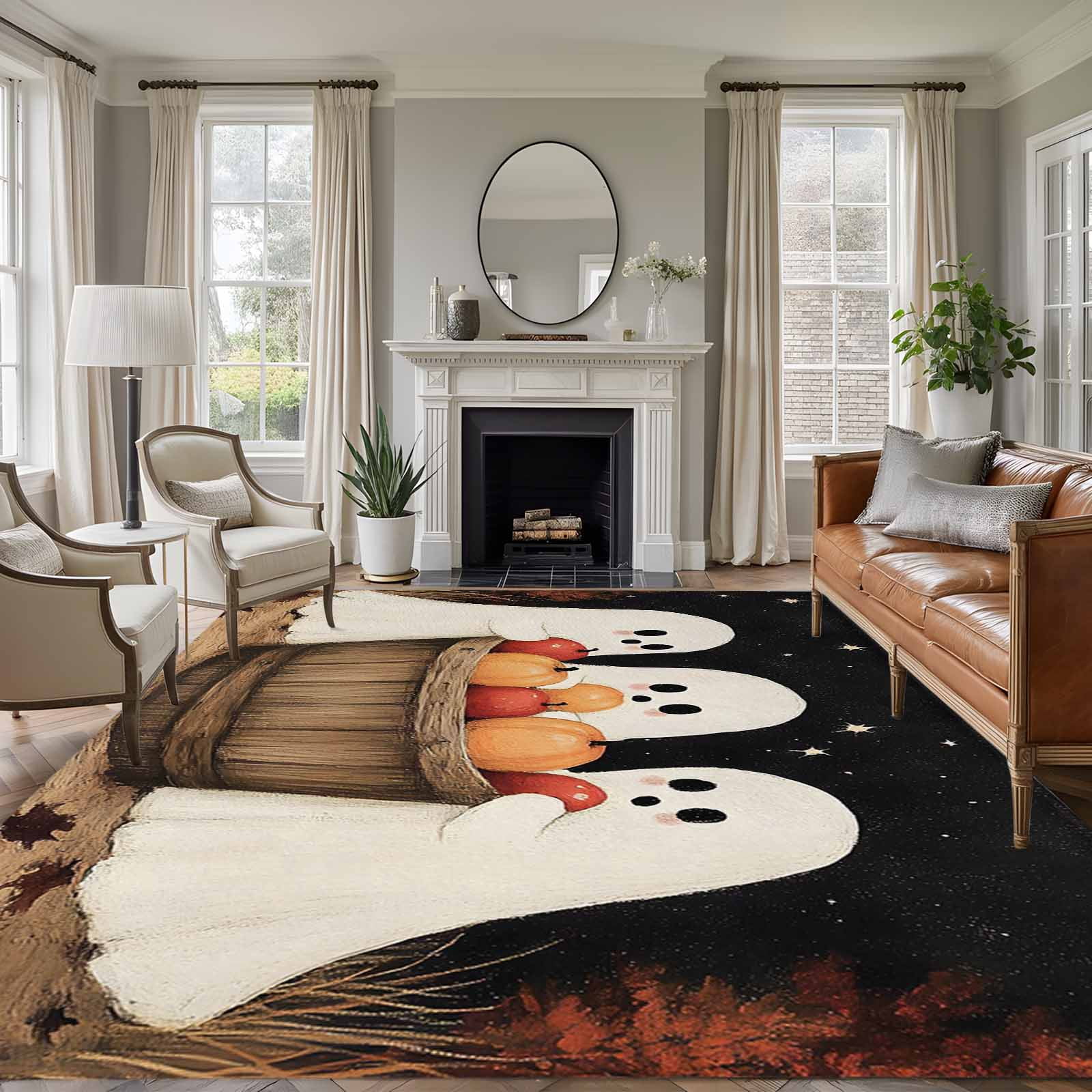 Area Rug for Living Room, Cute Ghost Non-Slip Indoor Large Carpet for ...