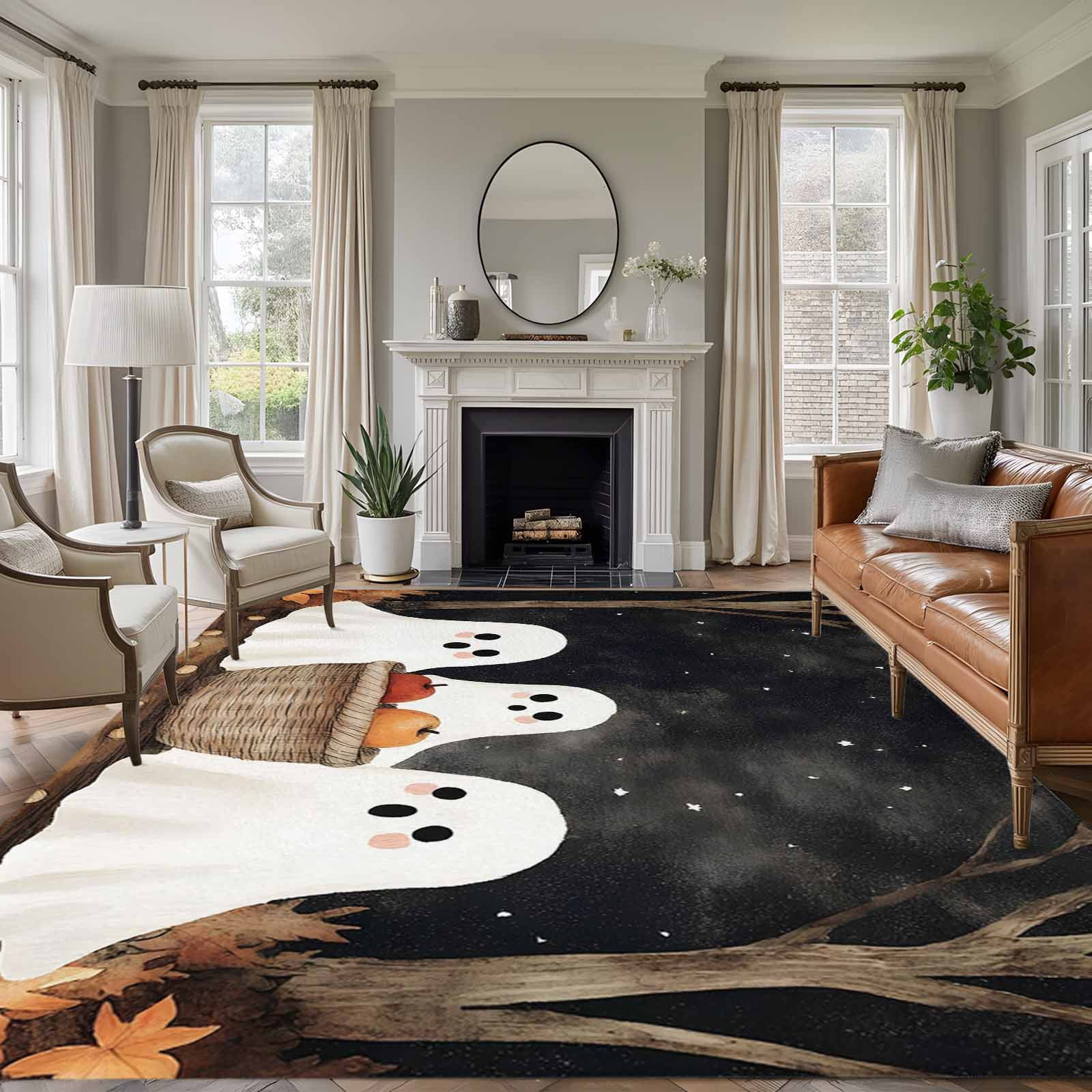 Area Rug for Living Room, Cute Ghosts Non-Slip Indoor Large Carpet for ...