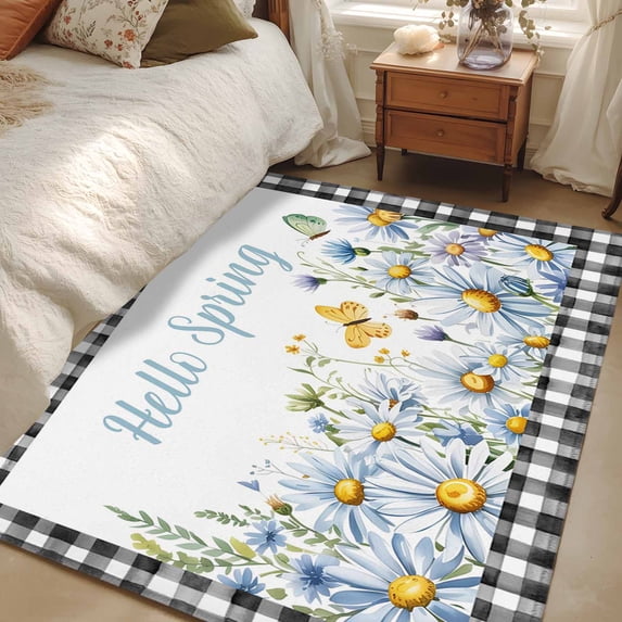 Area Rug for Living Room, Daisy Floral Non-Slip Indoor Large Carpet for ...