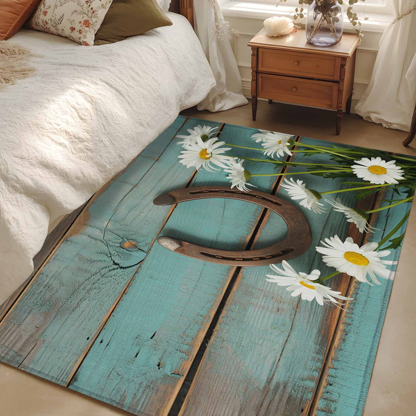 Area Rug for Living Room, Daisy Flower Non-Slip Indoor Large Carpet for ...